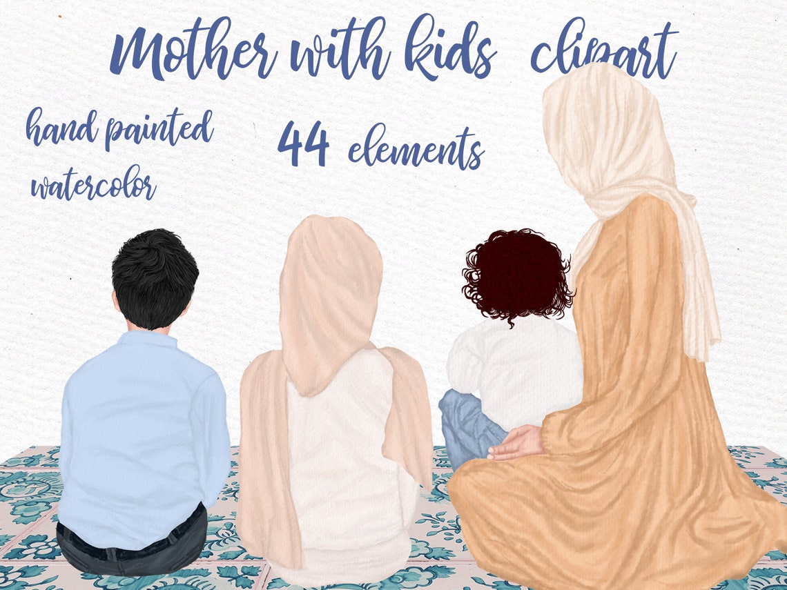 Muslim Women and Kids Clipart: muslim Family Kids | Etsy
