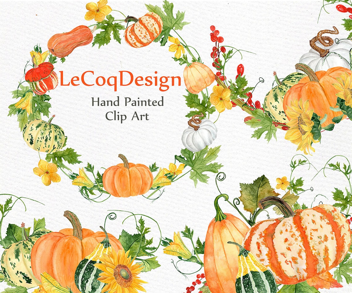 Watercolor Pumpkin Clipart: harvest Clipart Autumn | Etsy