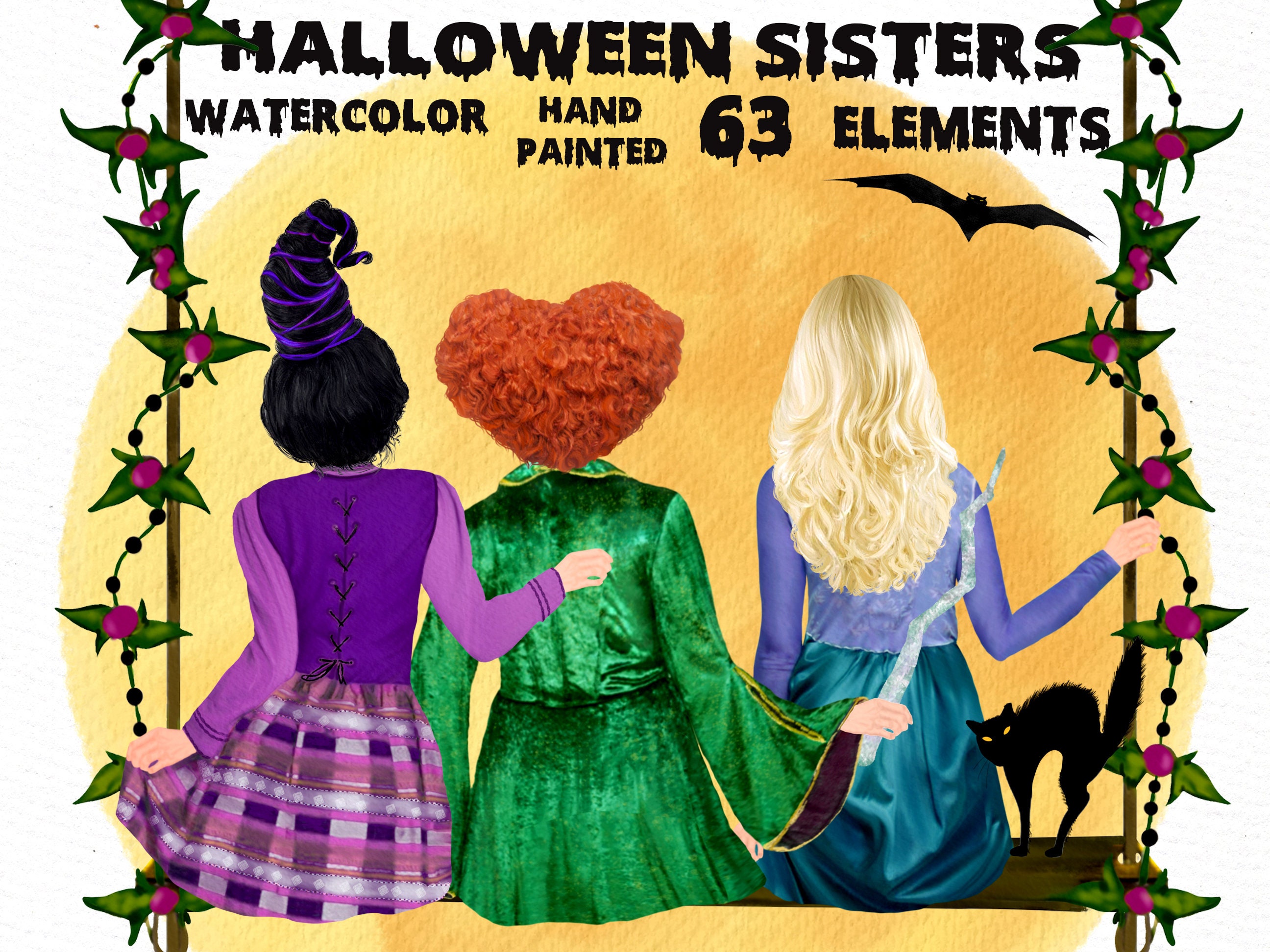 Halloween sisters clipart: WITCHES CLIPART | Etsy