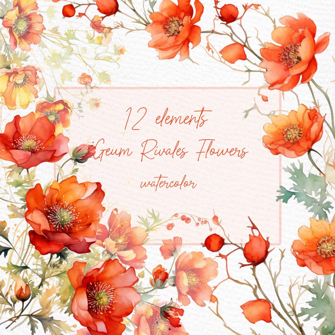 Dark Orange Flowers Clipart: "watercolor FLOWERS Clipart" Geum Rivale ...