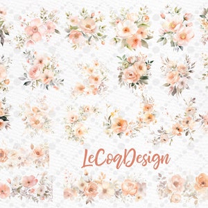 Watercolor Peach Flowers Clipart: "peach BLUSH Floral" Blush Flowers ...
