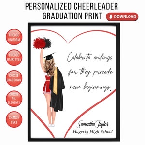 Personalized Cheerleader Graduation Illustration: "custom Cheerleader ...