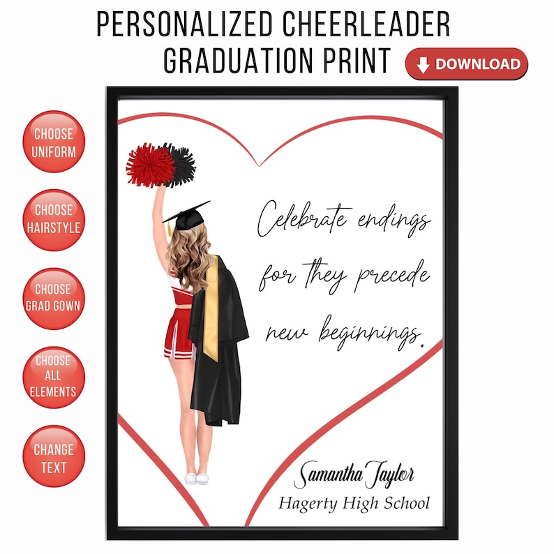 Personalized Cheerleader Graduation Illustration: "custom Cheerleader ...