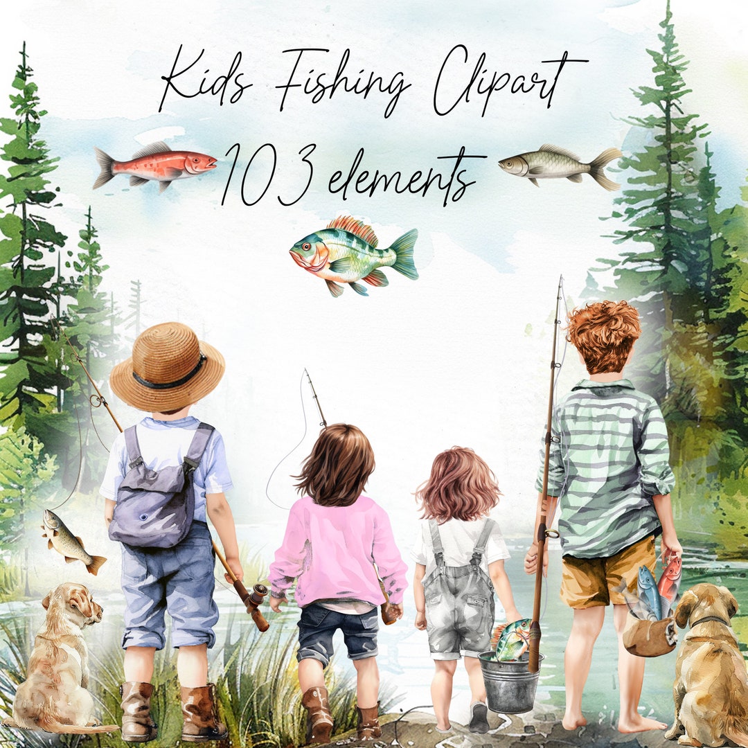 Kids Fishing Clipart: Watercolor Family Lake Scene (PNG Files) - Etsy