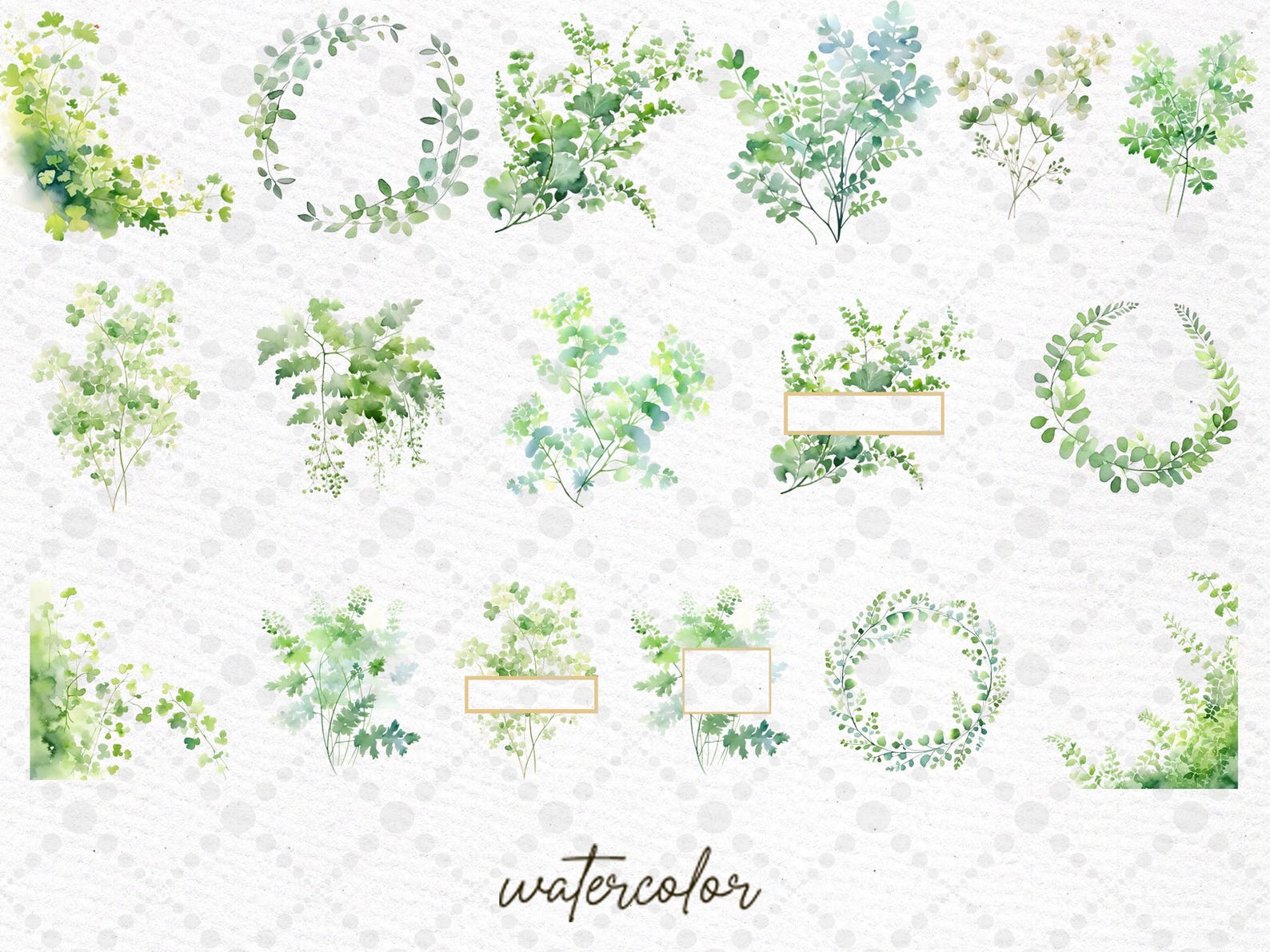 Watercolor Greenery Clipart: Forest Foliage, Frames, Wreaths (PNG) - Etsy
