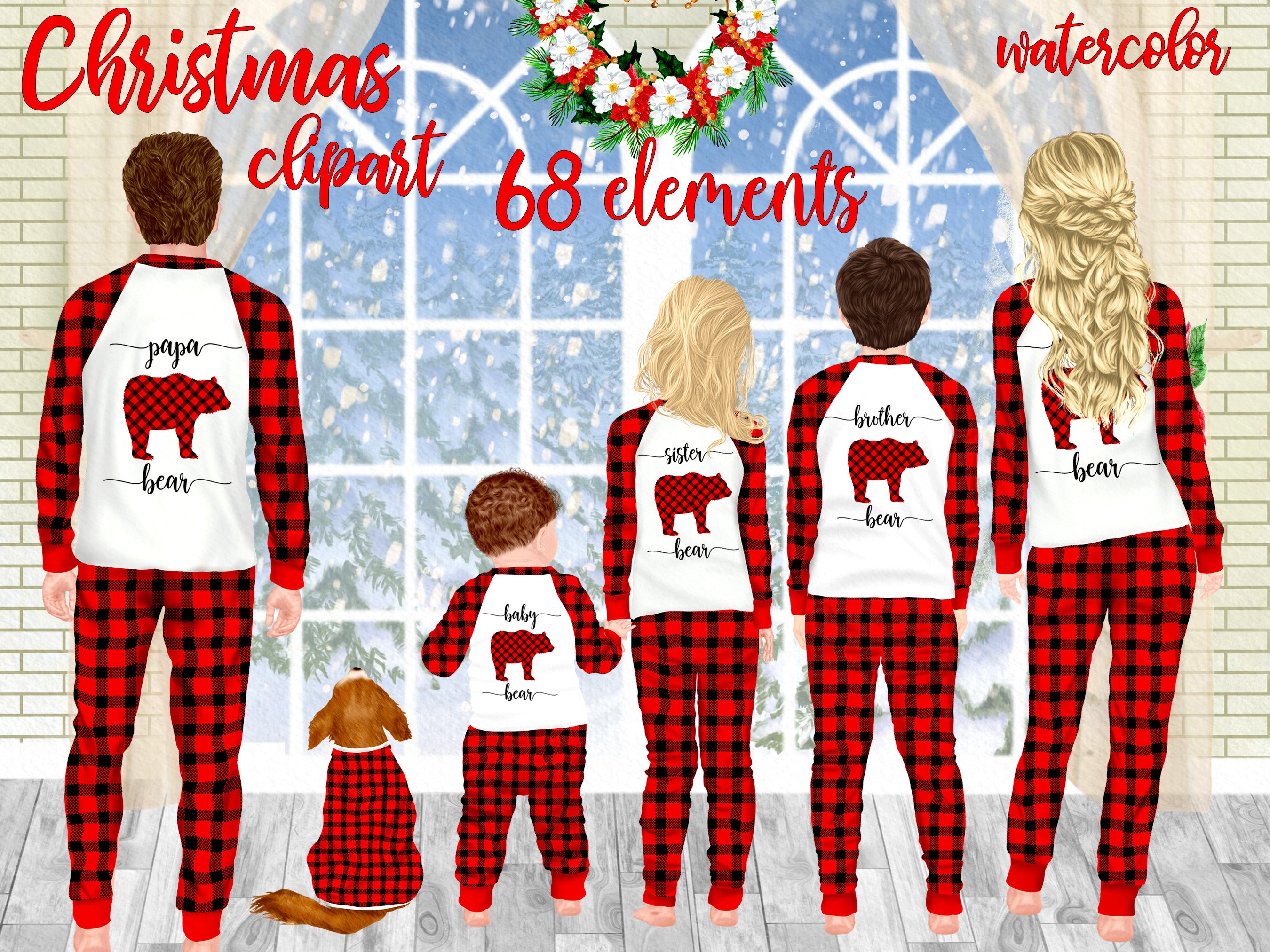 Christmas Family Clipart: "matching Pajamas" Buffalo Plaid Pajamas ...