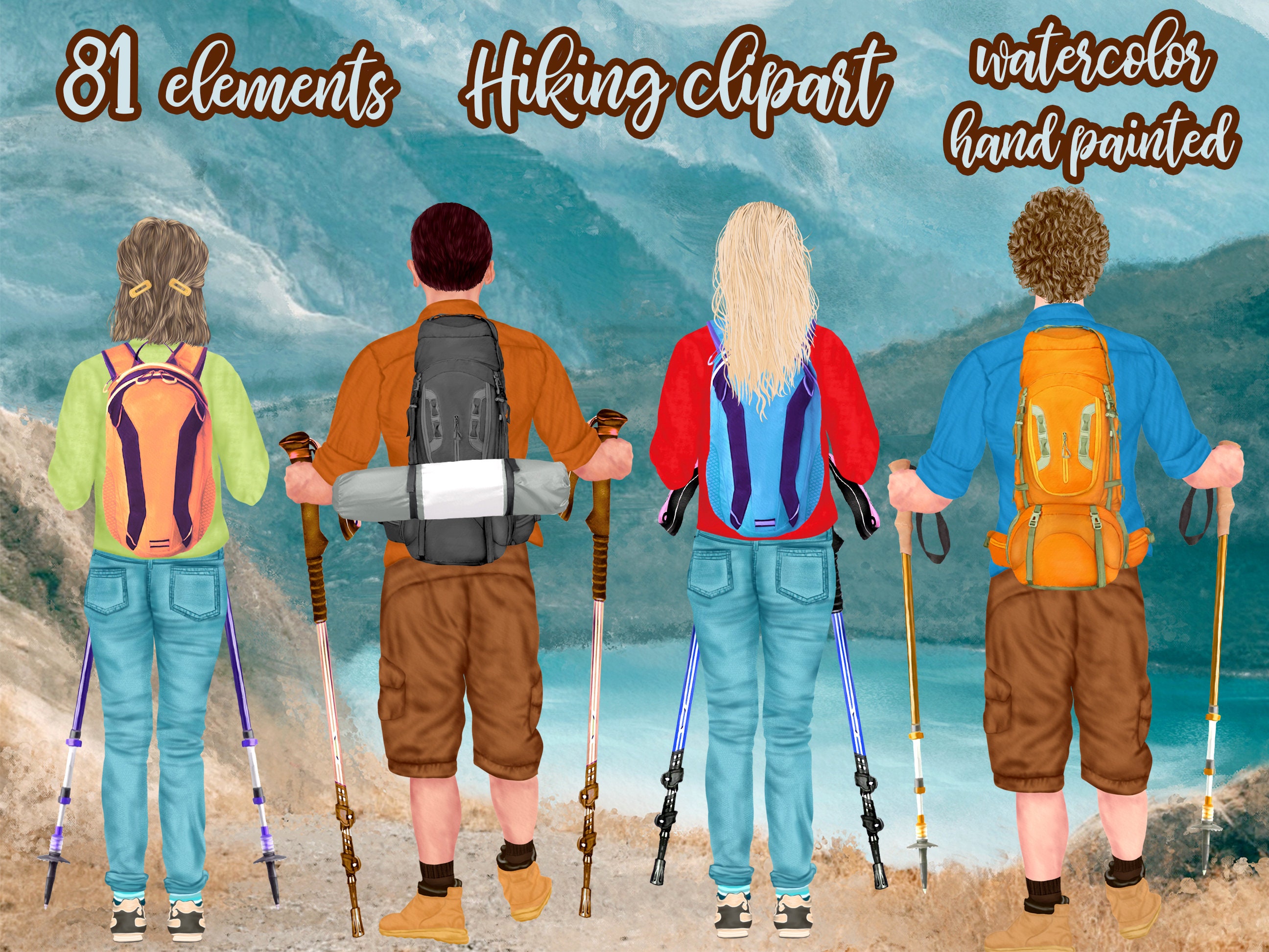 Hiking Clipart: couple HIKING Clipart Adventure - Etsy