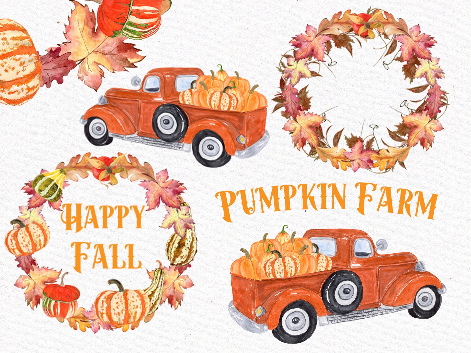 Pumpkin Farm Clipart: truck WITH Pumpkins | Etsy