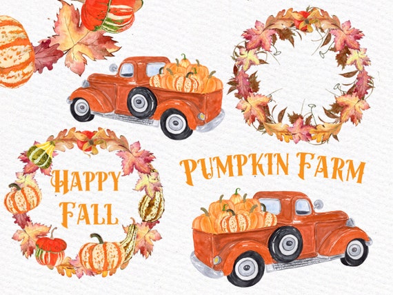 Pumpkin Farm Clipart: truck WITH Pumpkins | Etsy