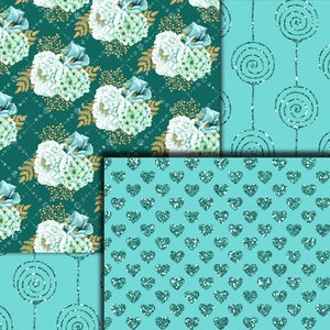 Gold Mint Digital Papers: floral DIGITAL Paper Gold Patterns Floral ...