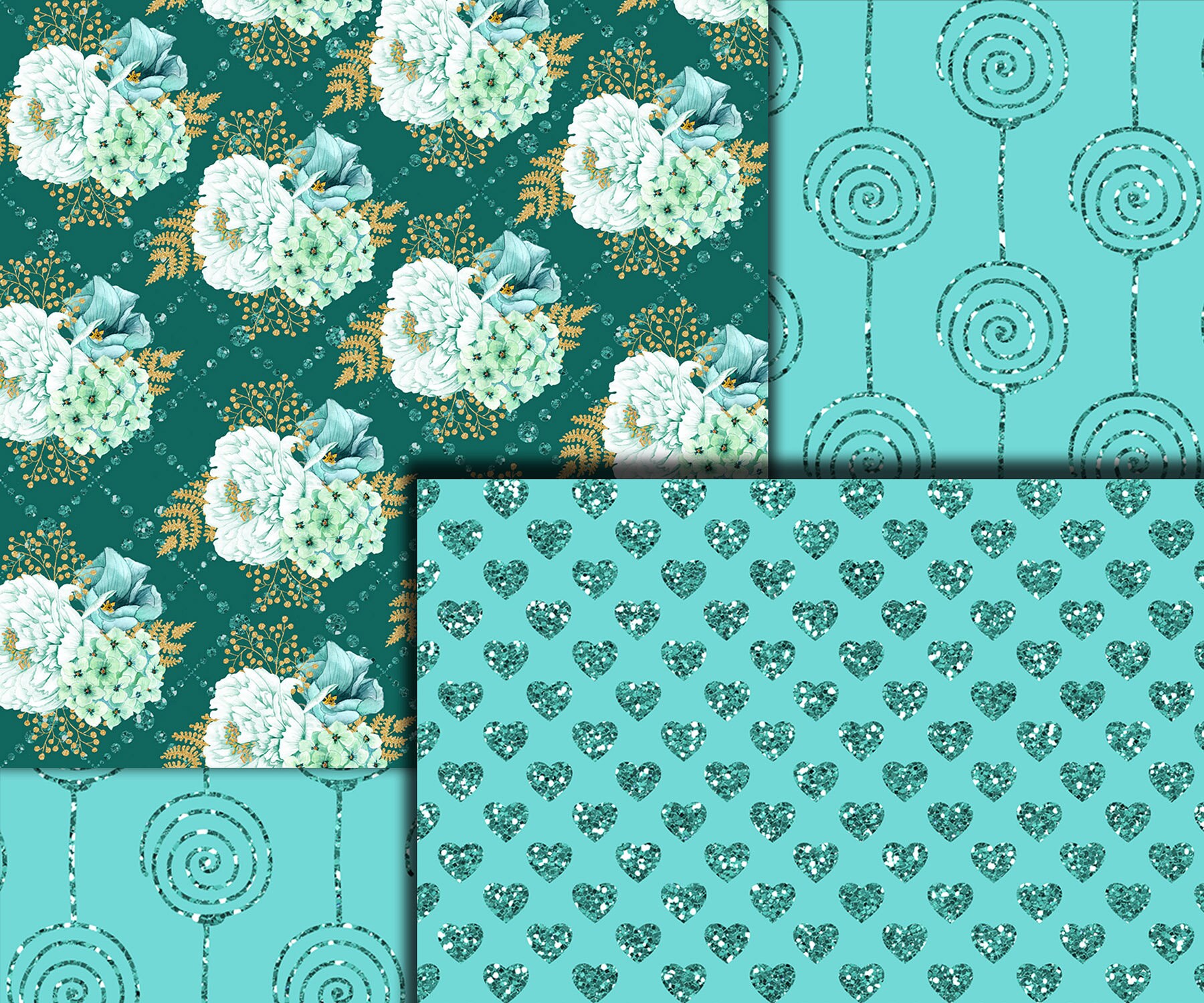 Gold Mint digital papers: FLORAL DIGITAL PAPER | Etsy