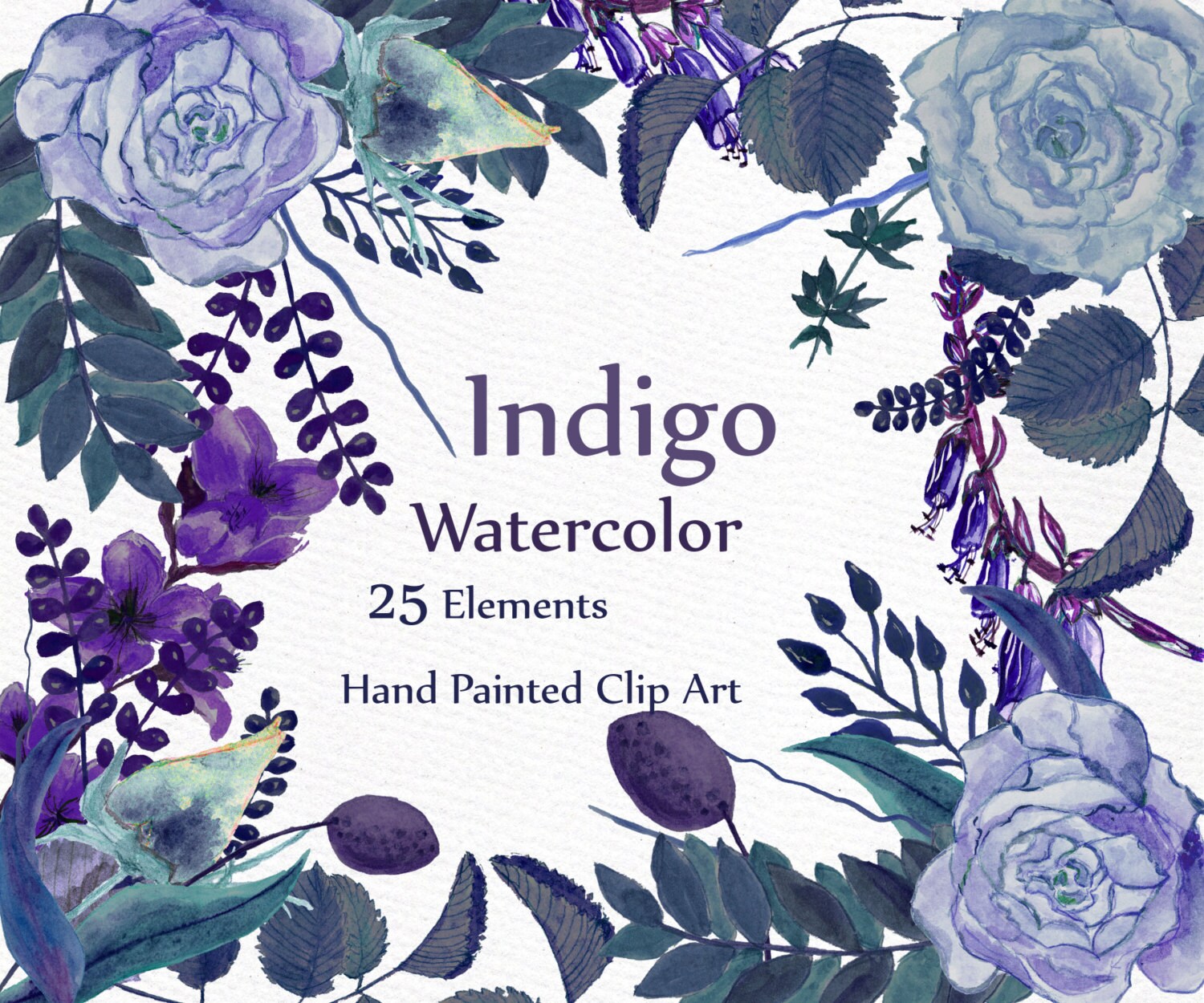 Watercolor Floral Clipart: FLORAL CLIP ART Blue | Etsy