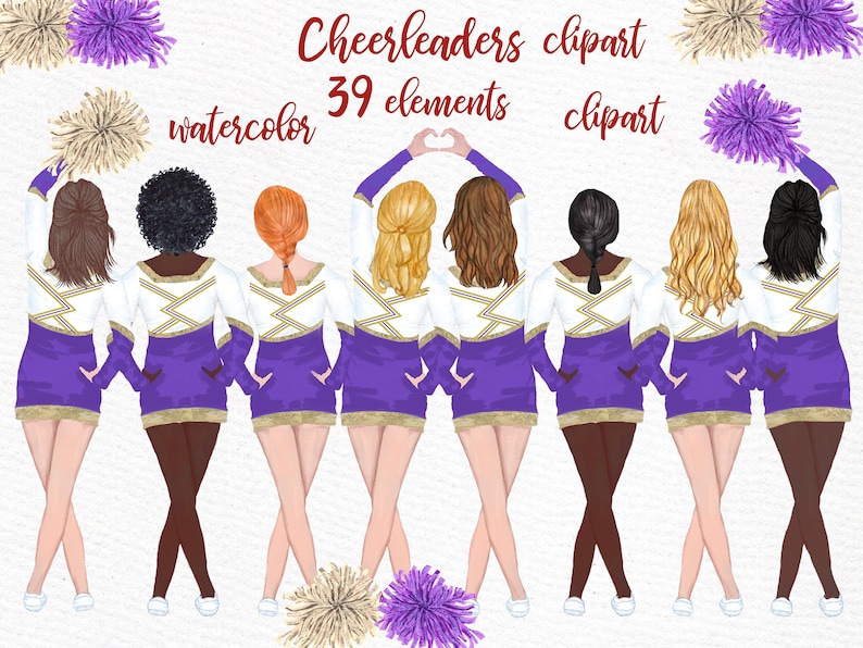 Cheerleaders Clipart: "girls Clipart" Watercolor Girls Best Friends ...