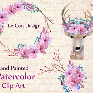 Watercolor Wedding Flowers Clip Art: "wreath Clipart" Floral Deer Diy ...
