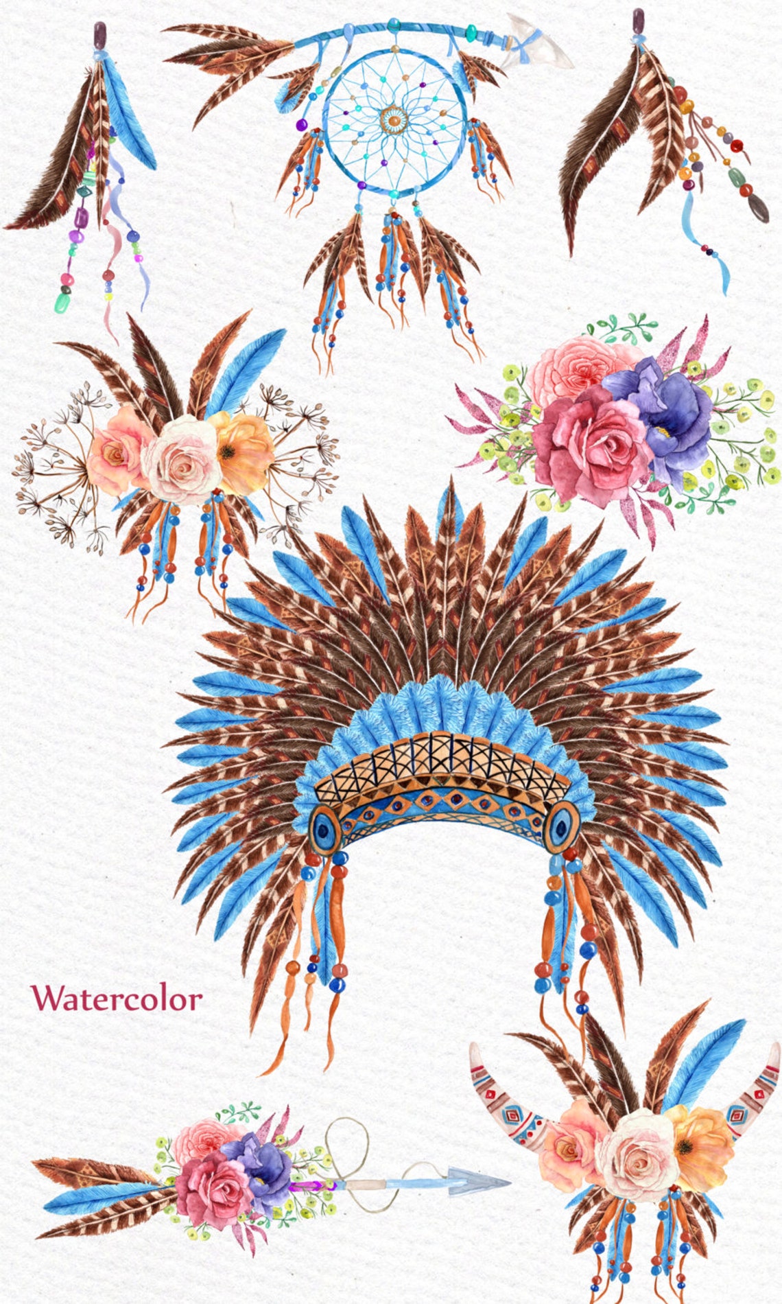 Watercolor Tribal Clipart: tribal CLIP Art - Etsy