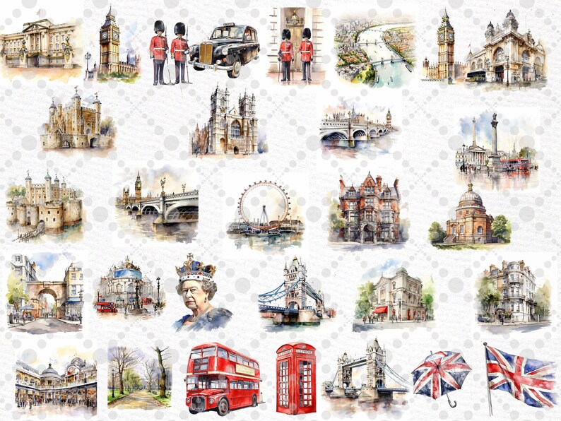 London Clipart Set: Britain Illustrations, Big Ben, Taxi (30 PNG Files ...
