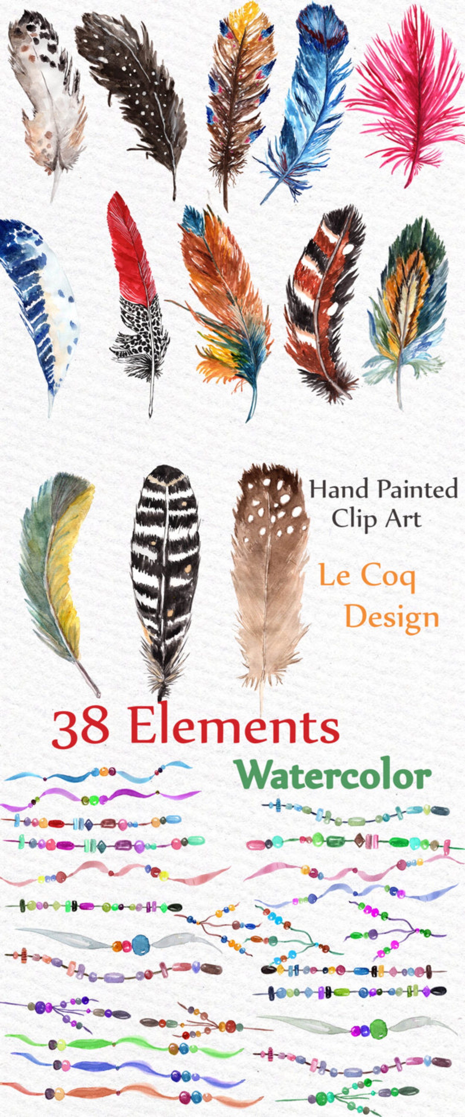 Feathers Watercolor Clipart: feathers CLIP Art Tribal Clipart Wedding ...