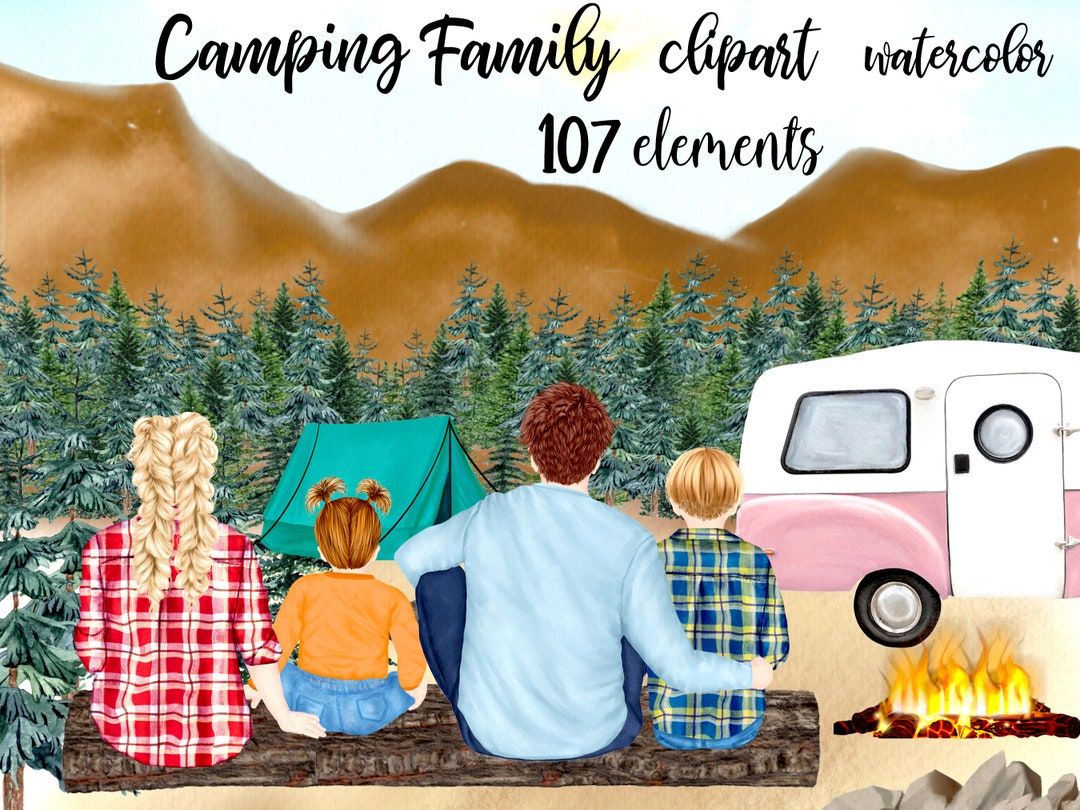 Camping Clipart: "family CAMPING Clipart" People Outdoor Travel Trailer ...