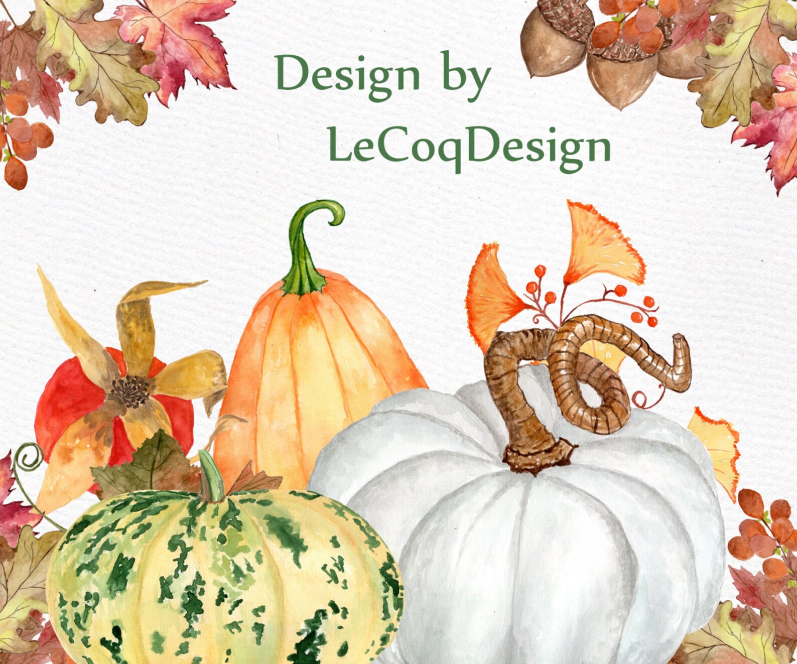 Watercolor Pumpkin Clipart: "autumn Clipart" Fall Clipart Autumn Leaves ...