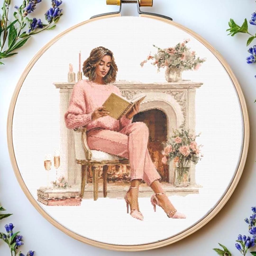 Cozy Girl Reading Cross Stitch Pattern: Book Lover Design (PDF) - Etsy