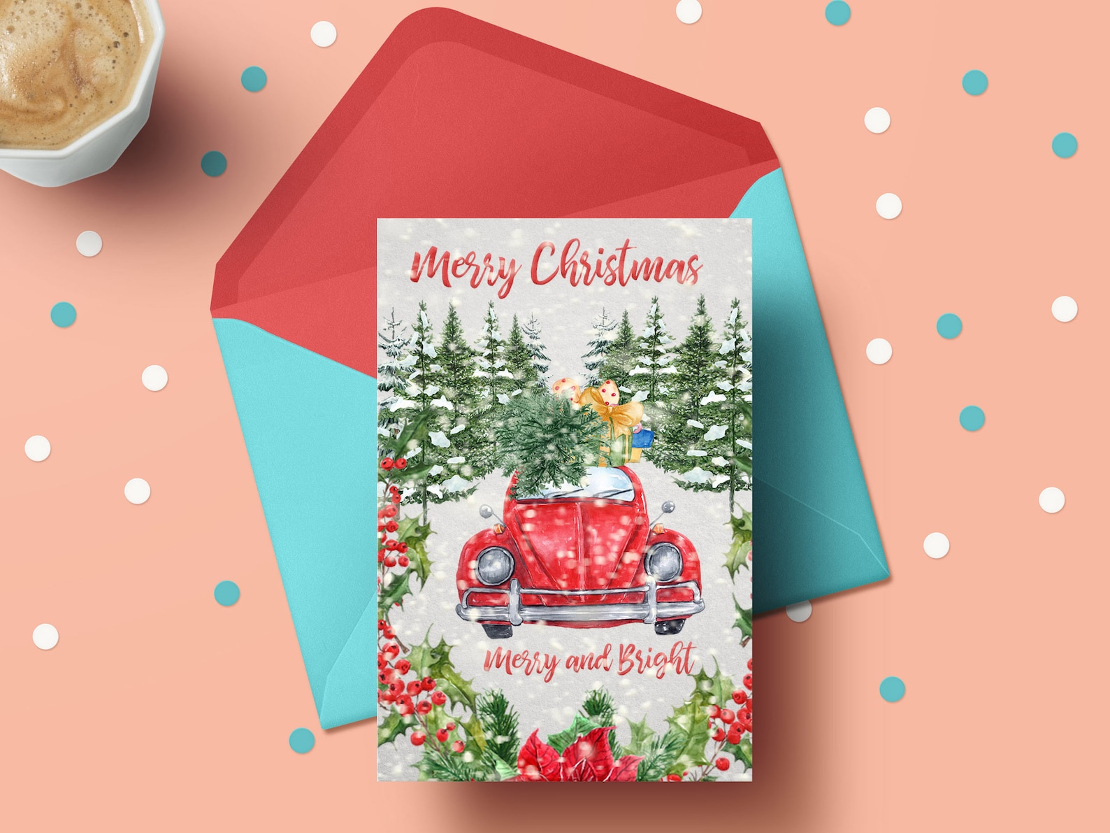 Watercolor Christmas Cars Clipart: "christmas Beetle" Christmas Red Car ...
