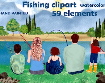 Fishing Clipart: boy Fishing Father's Day | Etsy