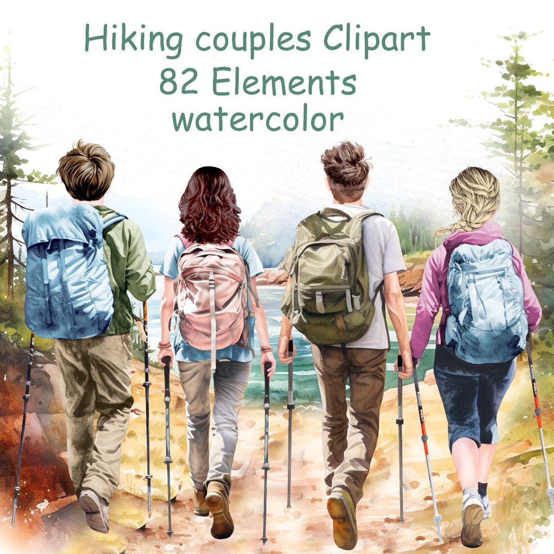 Hiking Clipart: "couple HIKING Clipart" Adventure Clipart Travel ...
