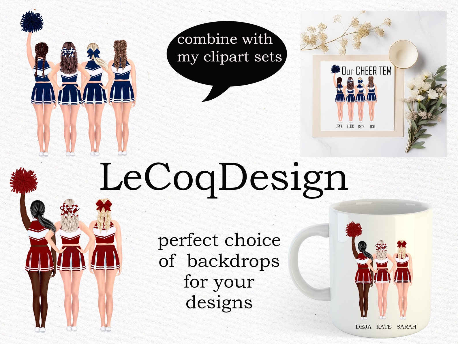 Cheerleaders Bundle Clipart: sports GIRL Clipart Watercolor Girls Best ...