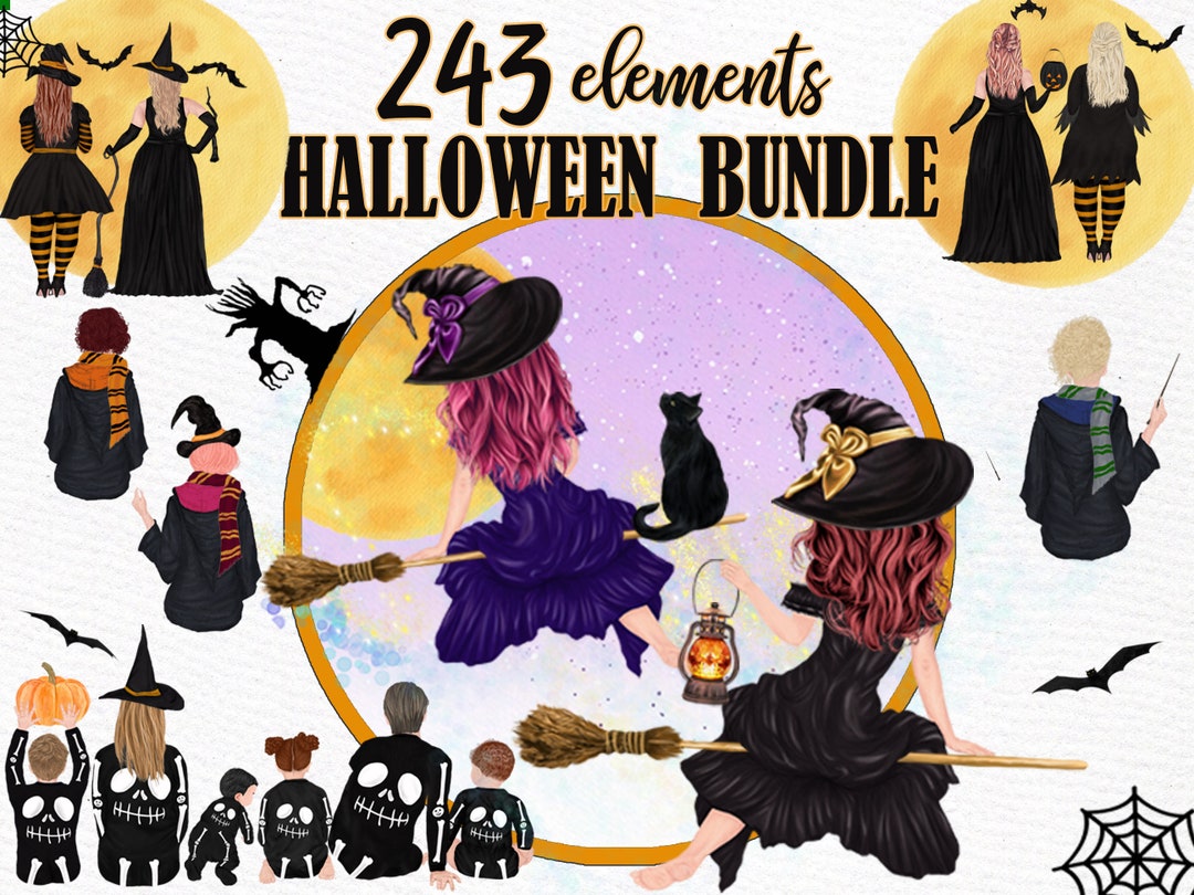 Halloween Clipart: "halloween BUNDLE Clipart" Flying Witches Clipart ...