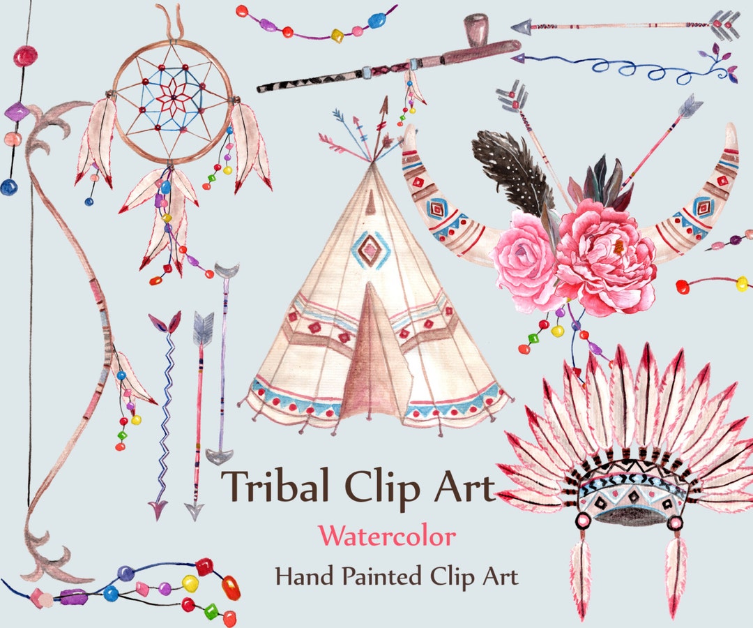 Watercolor Tribal Clipart: "tribal CLIP Art" Dream Catcher Teepee Tent ...