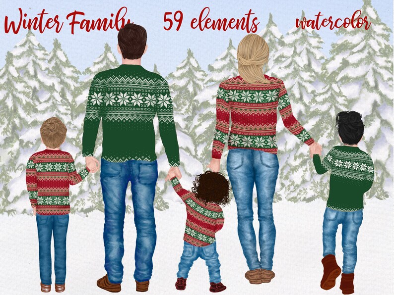 Christmas Clipart: family Clipart Winter Family - Etsy