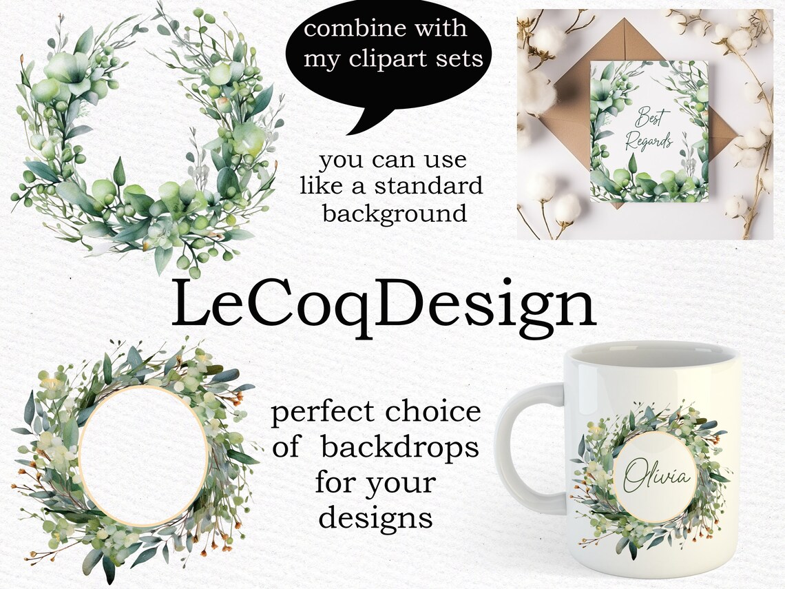 Watercolor Eucalyptus Clipart: Greenery Frames, Borders, Wreaths (PNG ...
