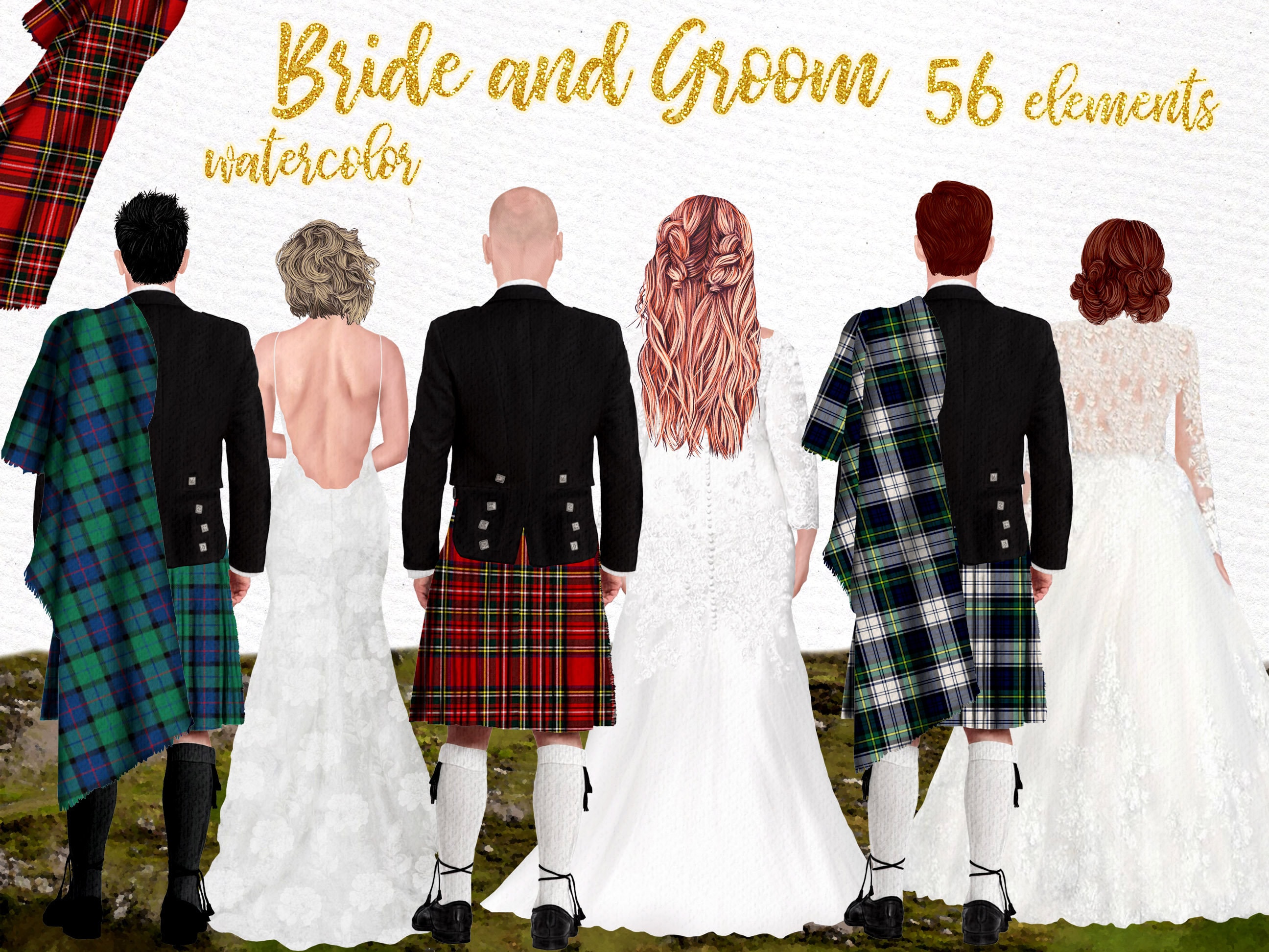 Wedding Clipart: "men IN Kilts" Bride and Groom Scottish Wedding ...