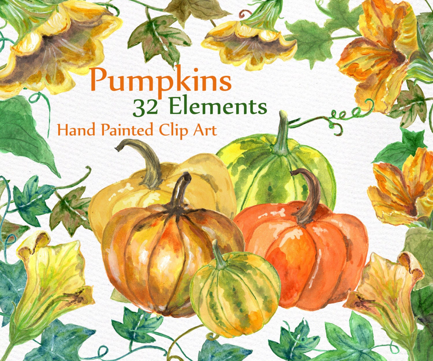 Watercolor pumpkin clipart: PUMPKIN CLIP ART | Etsy