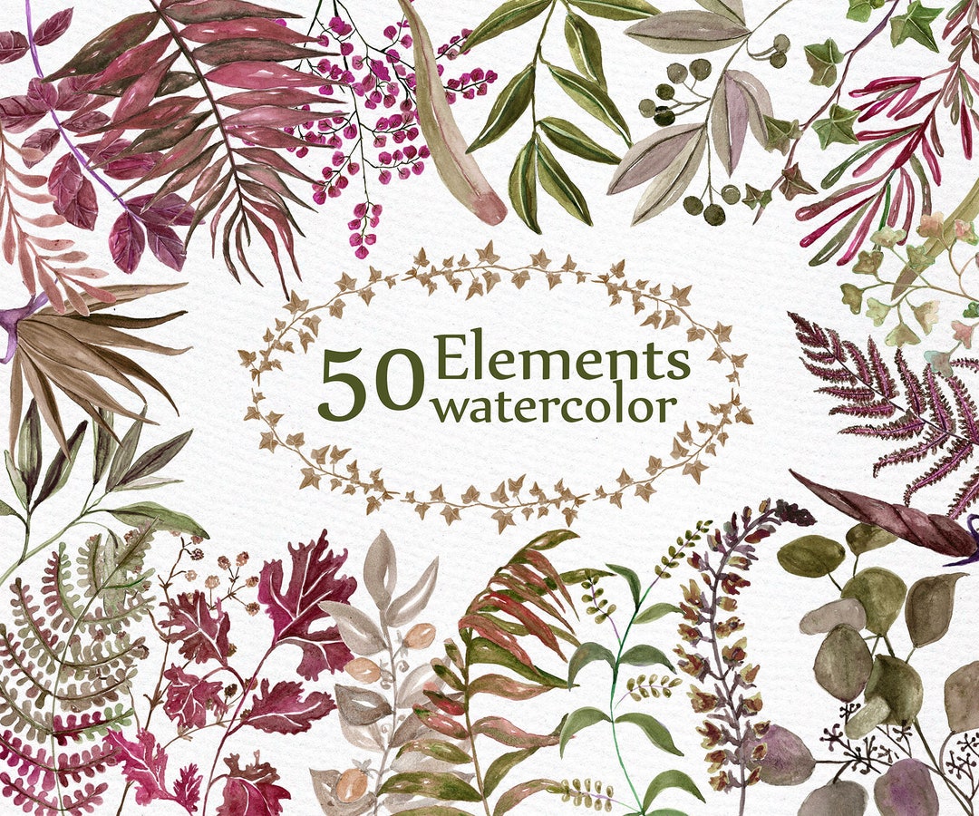Watercolor Ferns Clipart: watercolor CLIP Art Autumn Branches Clipart ...