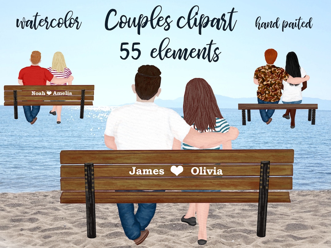 Couples Clipart: "couple ON Bench" Custom Couples Bench Clipart Male ...