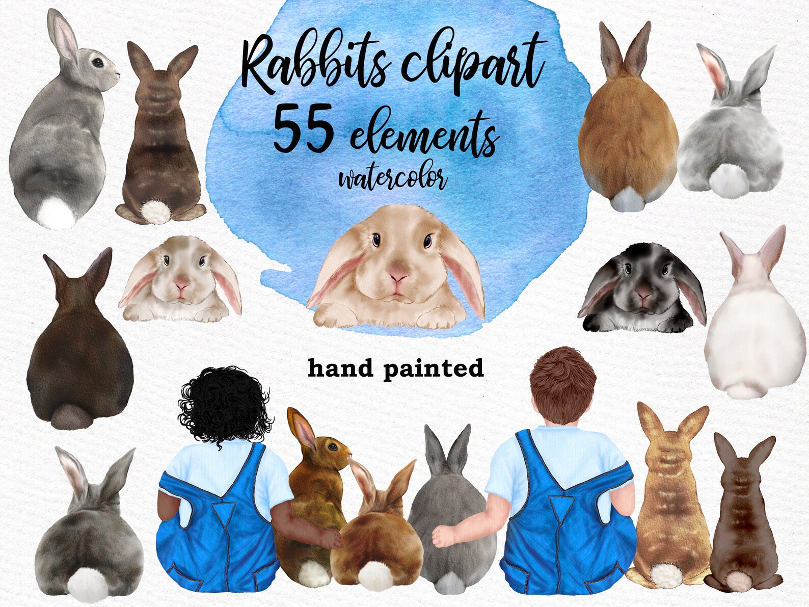 Watercolor Bunny Clipart: rabbit Clipart Kids With - Etsy