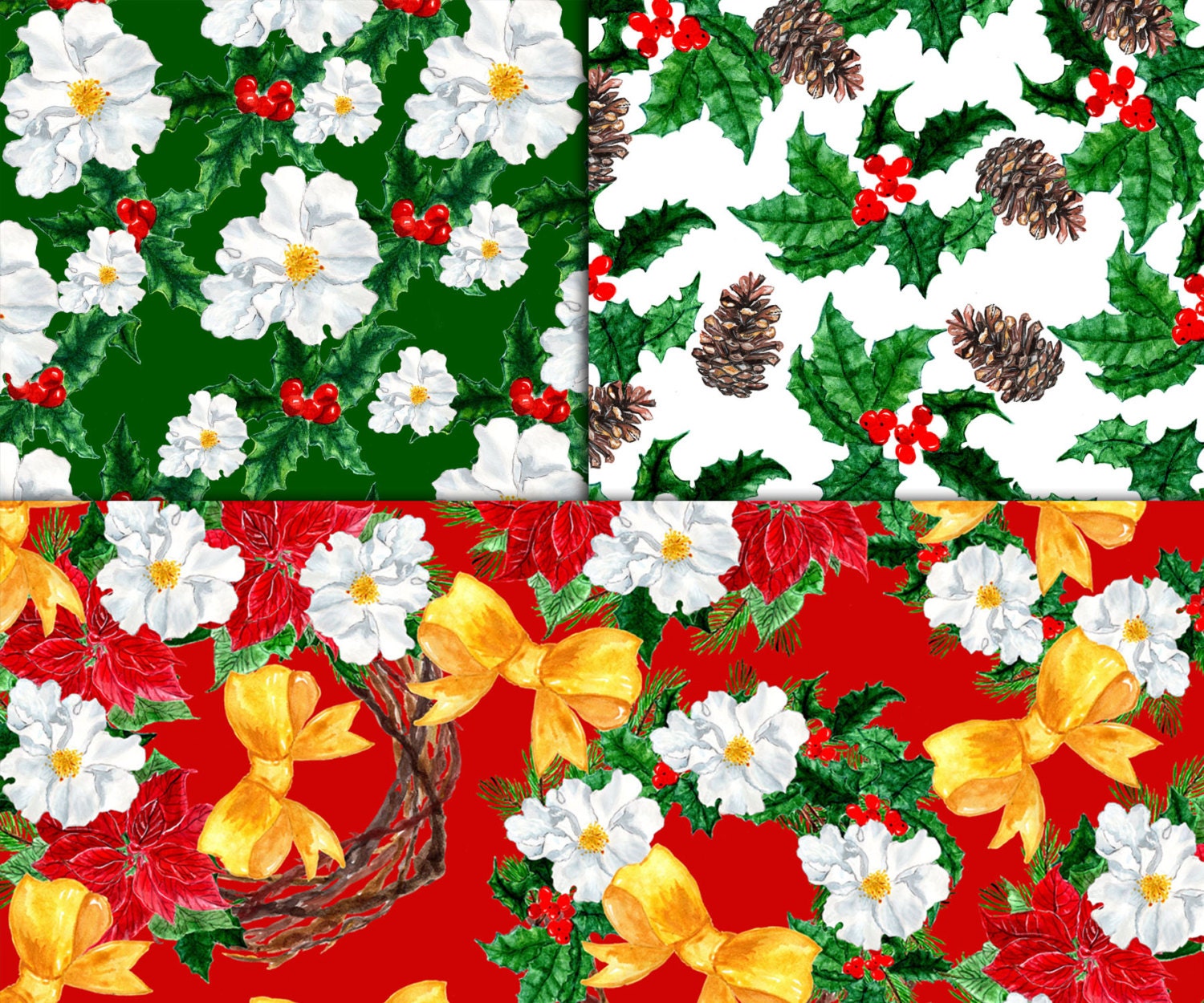 Christmas digital papers: CHRISTMAS PAPERS Floral | Etsy
