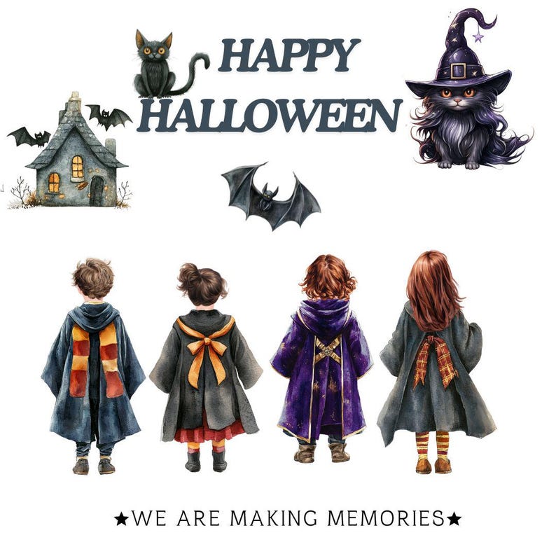 Watercolor Wizard Kids Clipart: Halloween Family Magic (PNG Files) - Etsy