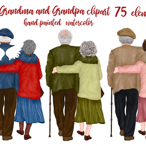 Grandparents Clipart: grandpa AND Grandma Elderly - Etsy