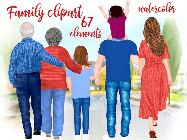Family Clipart: "grandparents Clipart" Dad Mom Children Watercolor ...