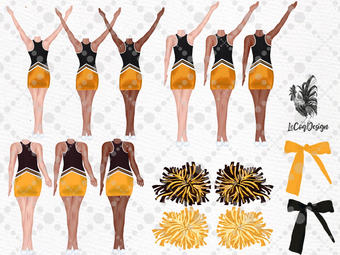 Cheerleaders Clipart: girls Clipart Black Orange - Etsy
