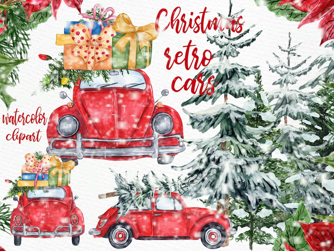 Watercolor Christmas Cars Clipart: "christmas Beetle" Christmas Red Car ...