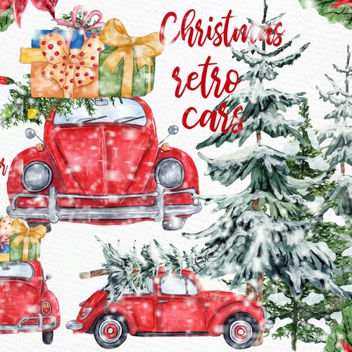 Watercolor Christmas Cars Clipart: christmas - Etsy