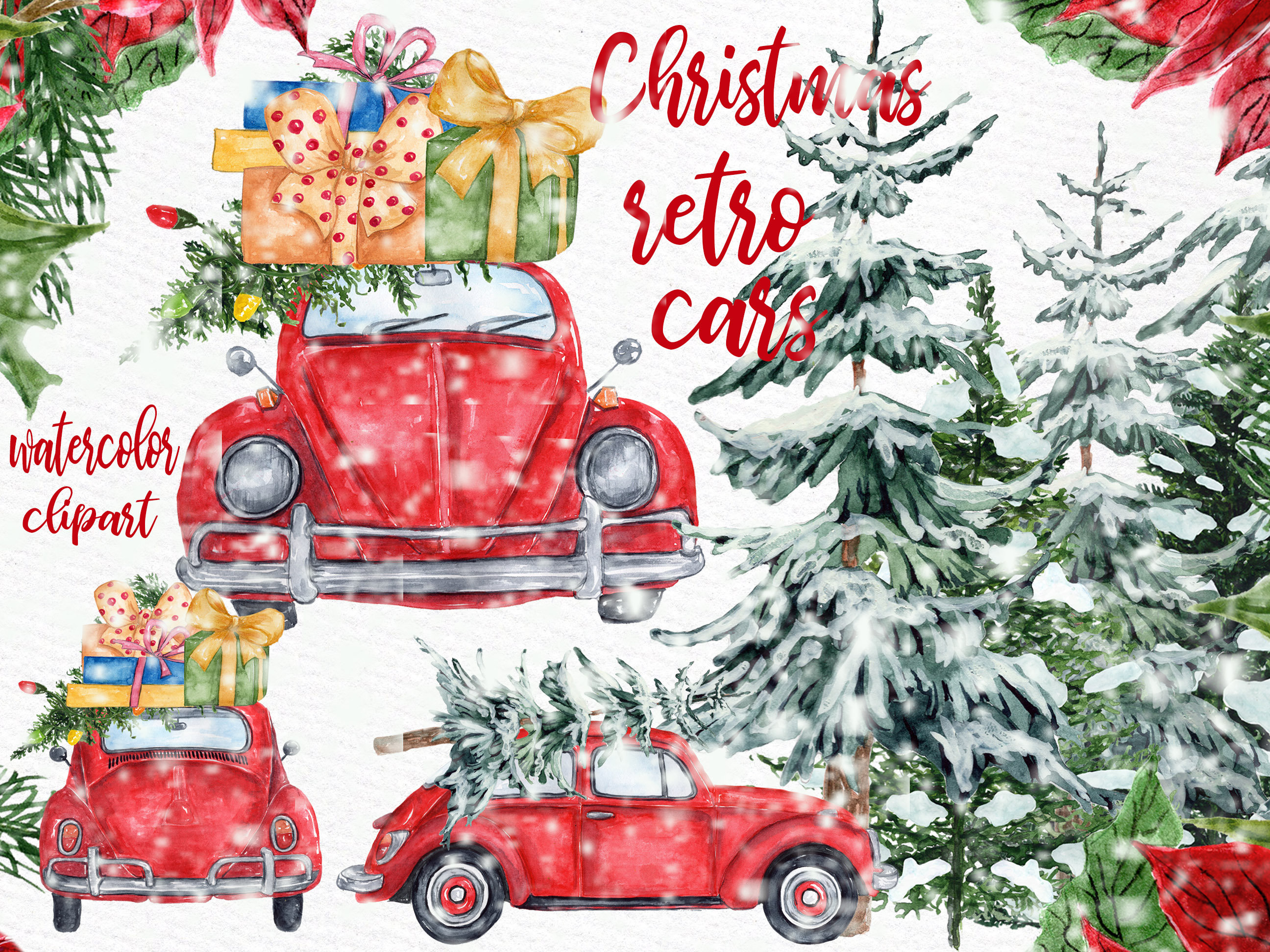 Watercolor Christmas Cars Clipart: christmas - Etsy