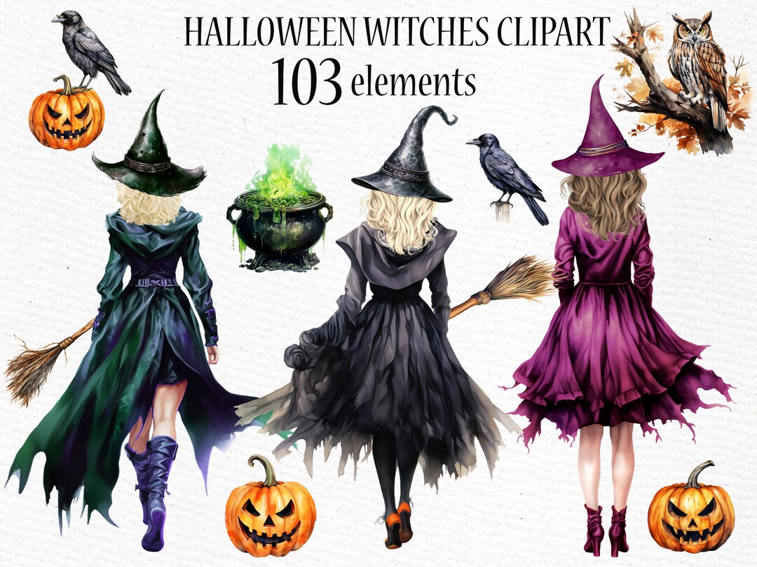 Halloween Witches Clipart: Watercolor Witchcraft PNG (103 Files) - Etsy