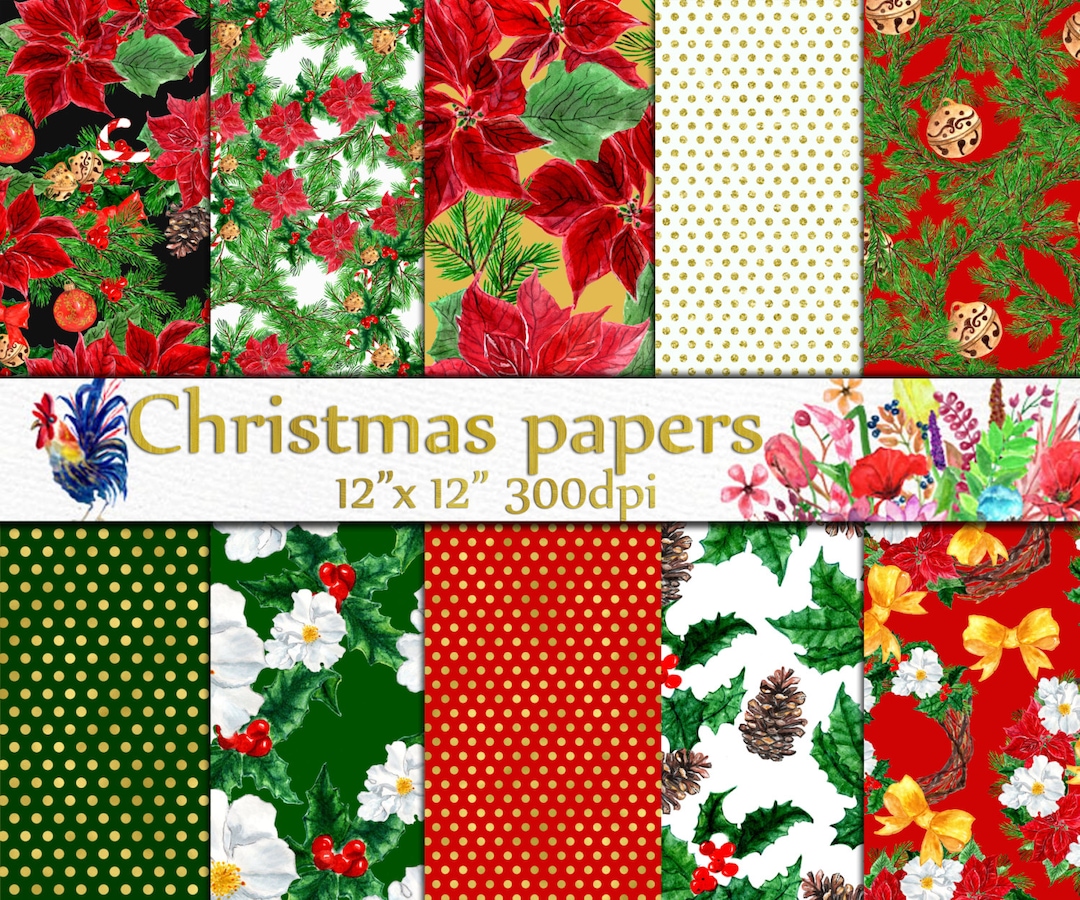 Christmas Digital Papers: christmas Papers Floral Watercolor Papers ...