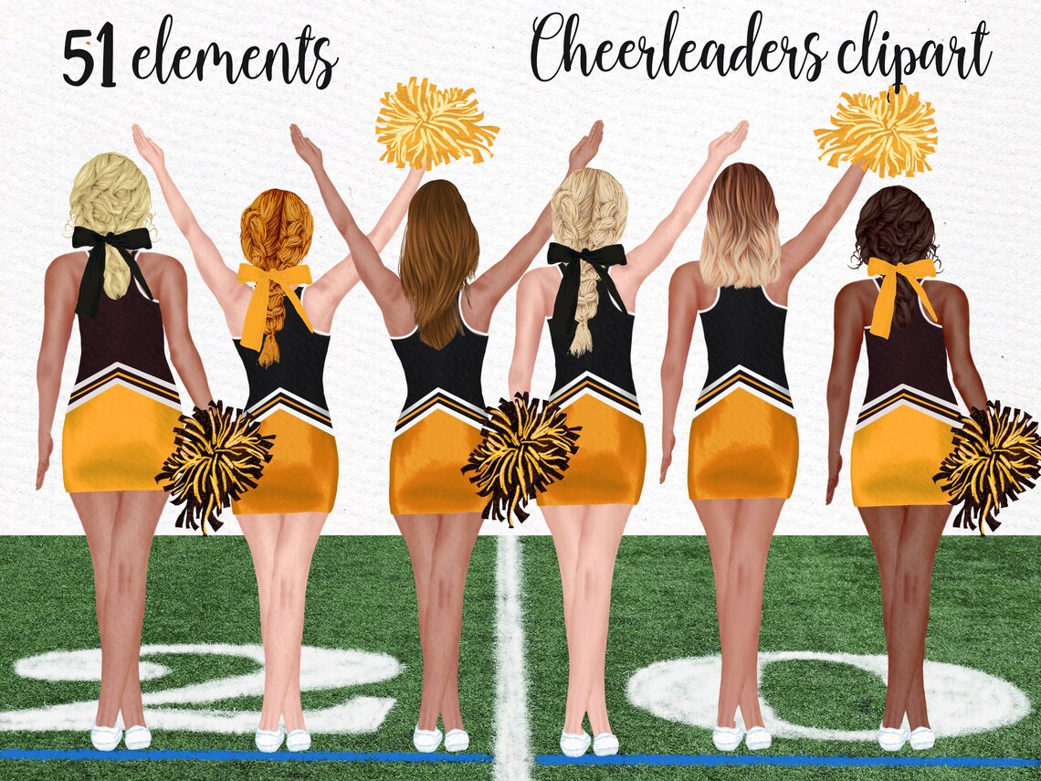 Cheerleaders Clipart: girls Clipart Black Orange - Etsy