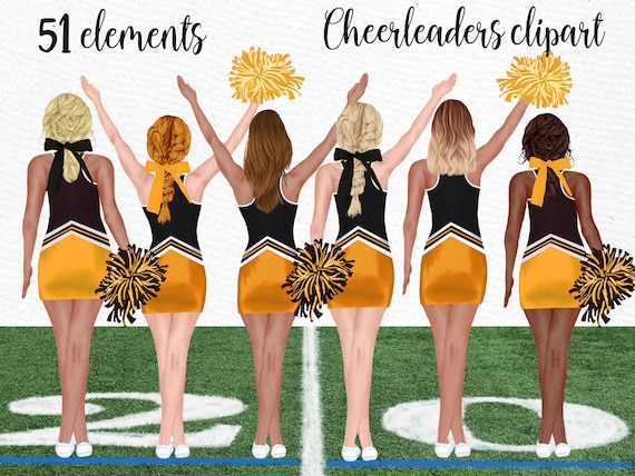 Cheerleaders Clipart: girls Clipart Black Orange - Etsy