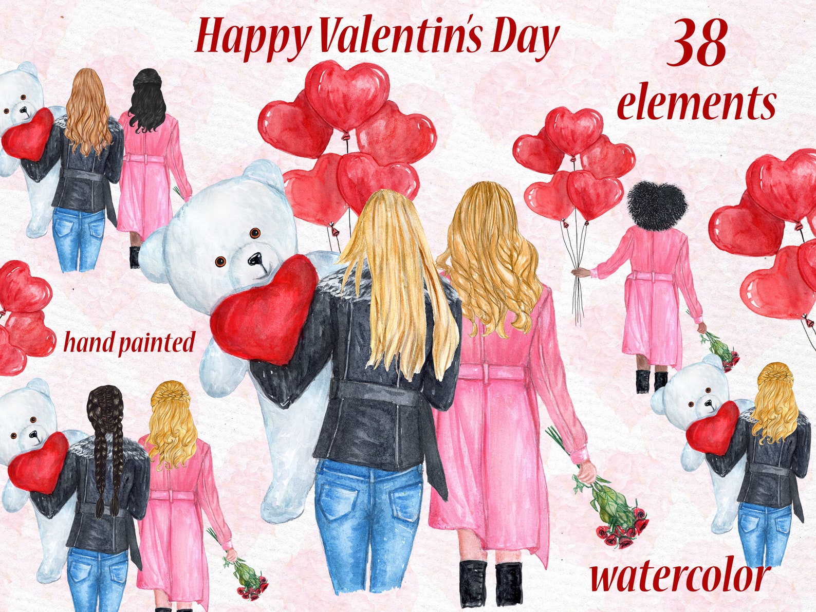 Valentines Day Girls Clipart: love PLANNER Clipart - Etsy